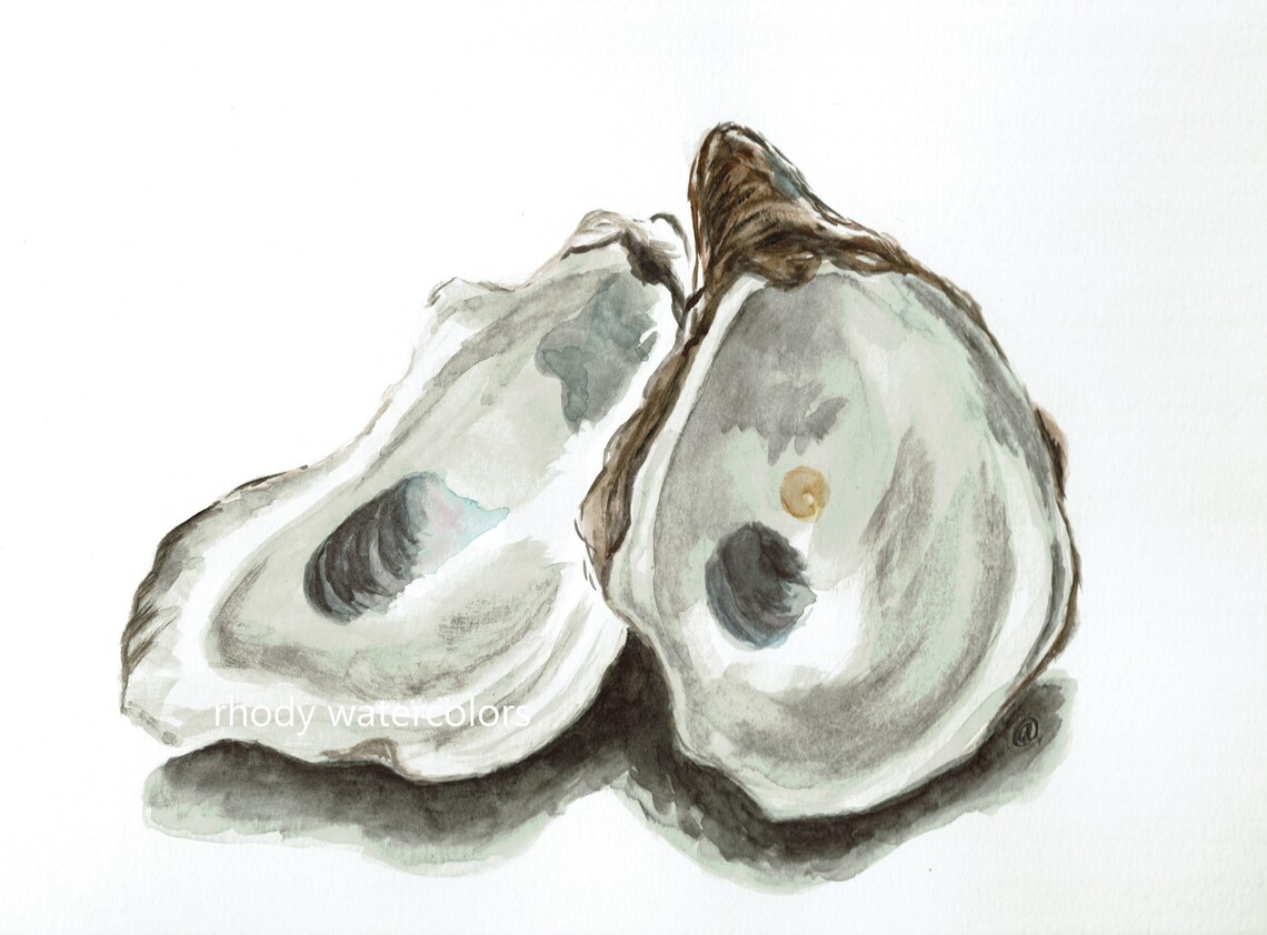Oyster Shell Watercolor Art Print - Etsy
