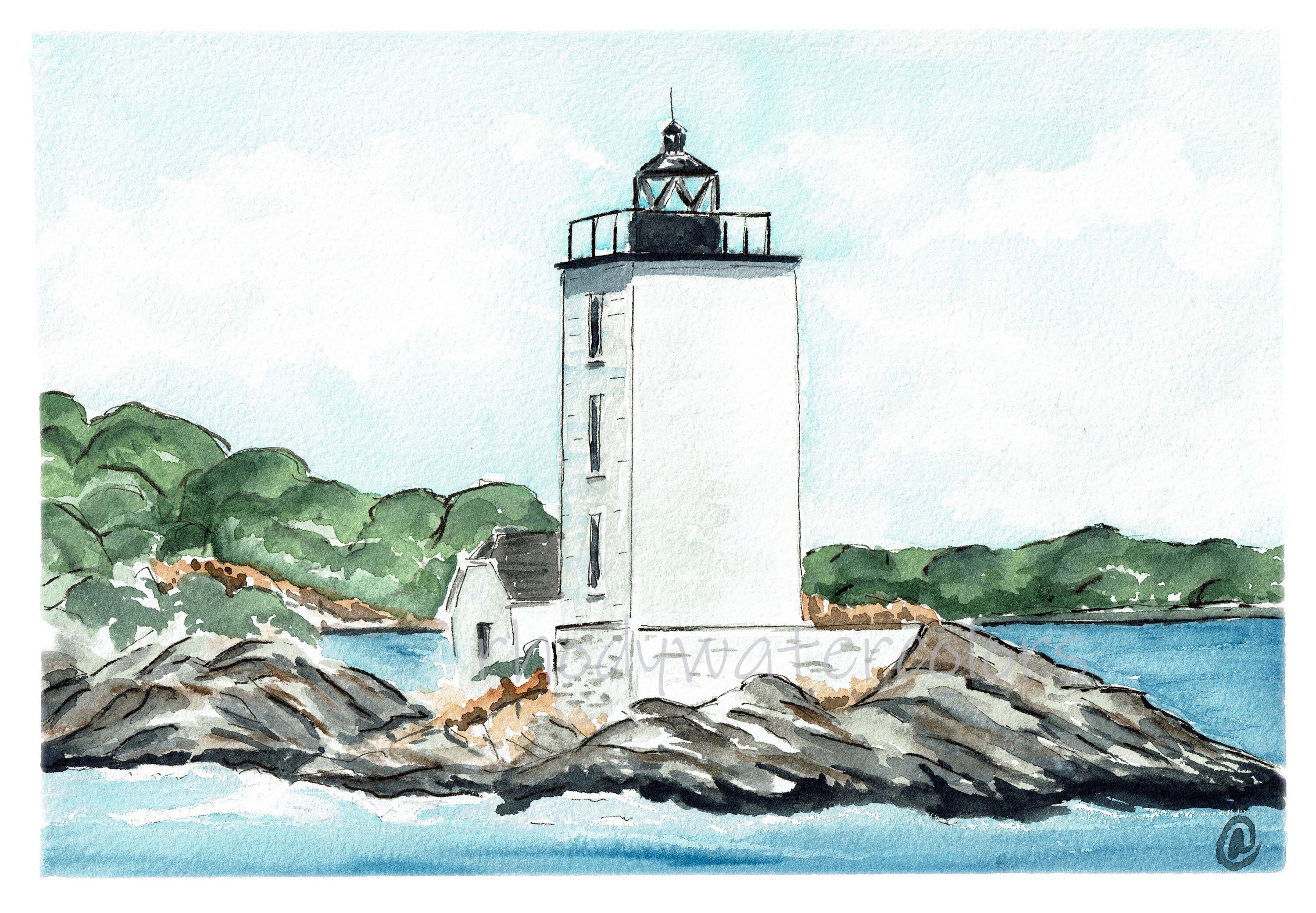 Dutch Island Lighthouse, Jamestown RI Watercolor Art Print - Etsy