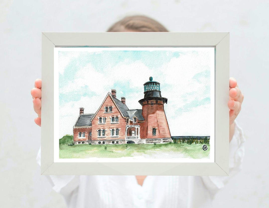 Block Island Lighthouse Watercolor Print – Rhode Island Coastal Wall ...
