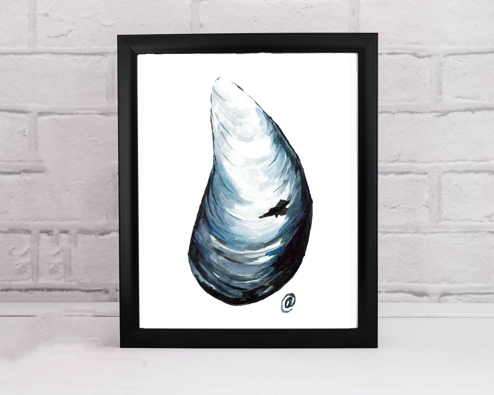 Watercolor Mussel Shell in Deep Blues - Etsy