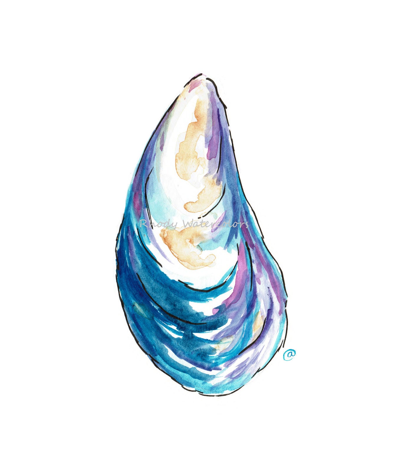 Watercolor Mussel Shell in Vibrant Colors - Etsy