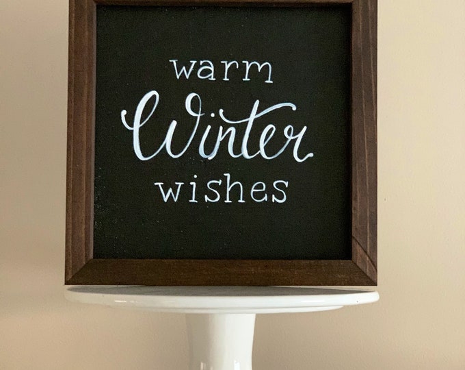 Warm Winter Wishes Sign / Snowy Decor / Hand Painted Canvas / Black and ...