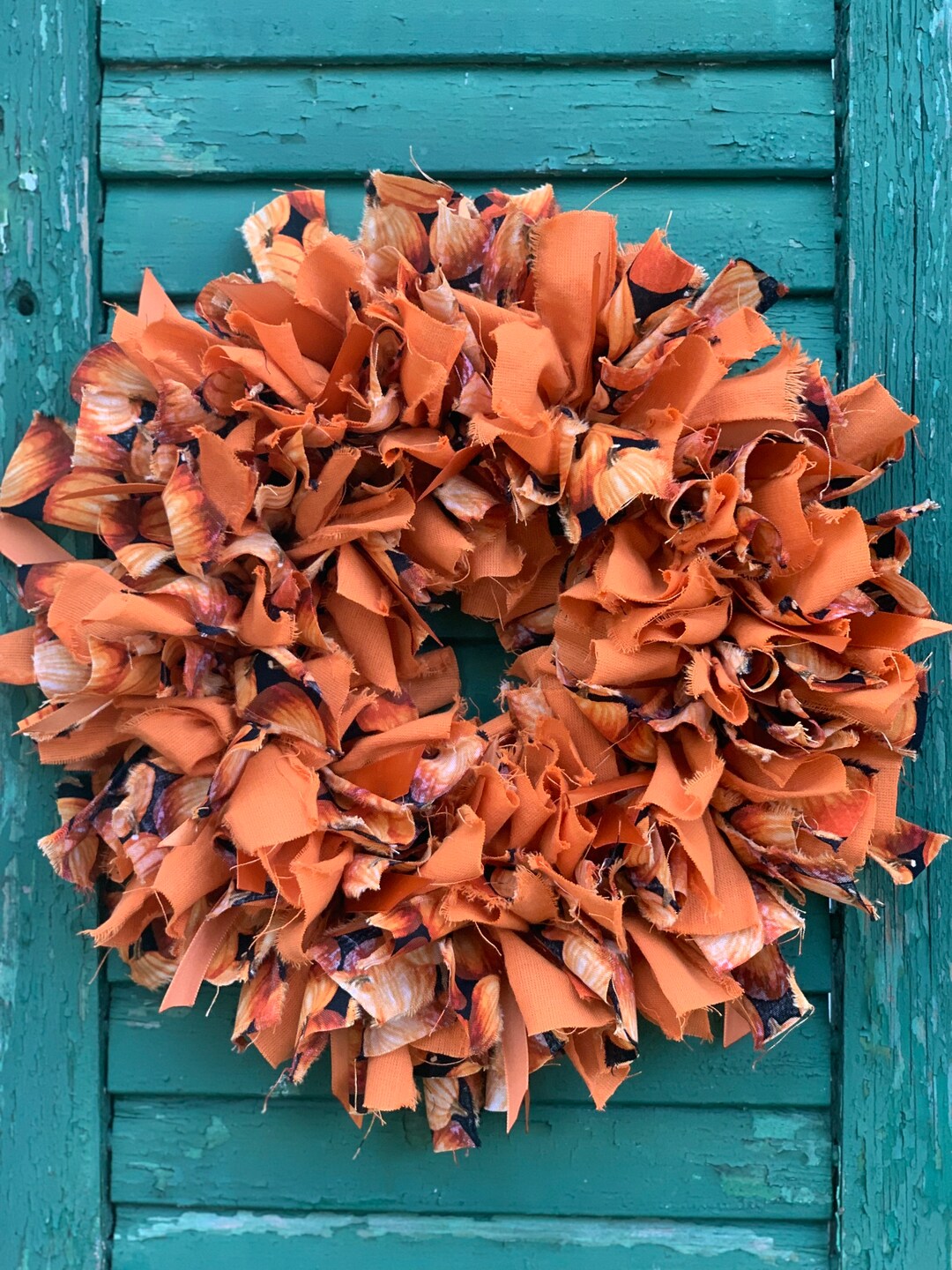 Pumpkin Farmhouse Wreath / Rustic Fall Rag Wreath / Burnt Orange - Etsy