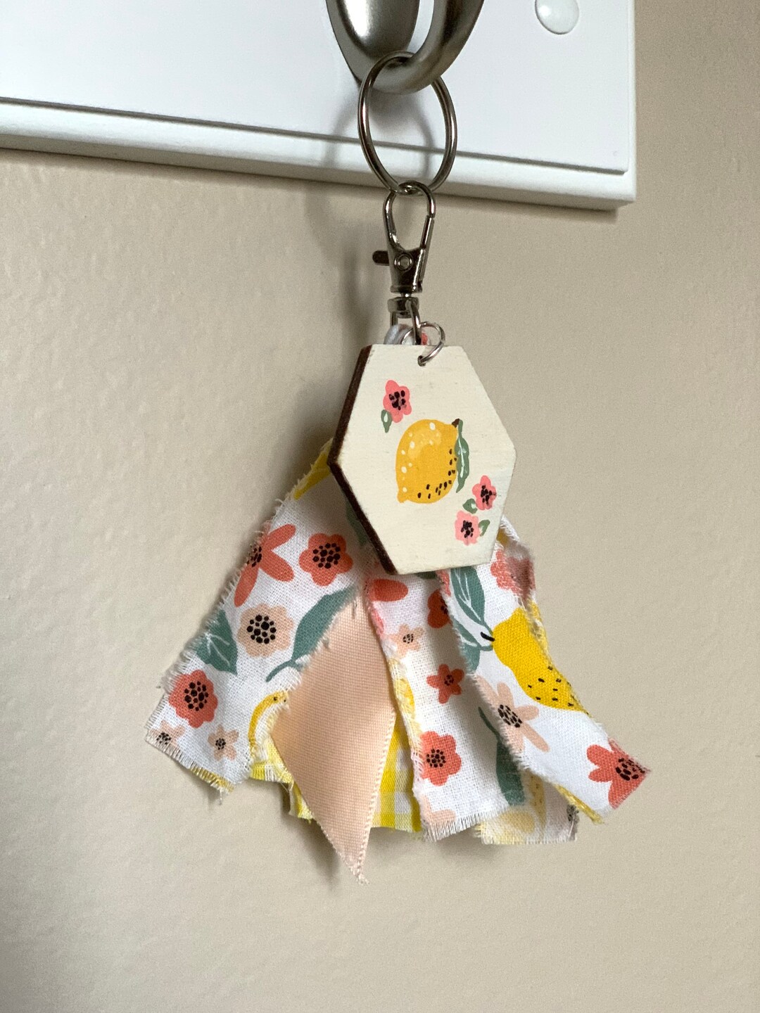 Lemon Keychain / Tassel Keyring / Fabric Tassel / Lemon Floral ...