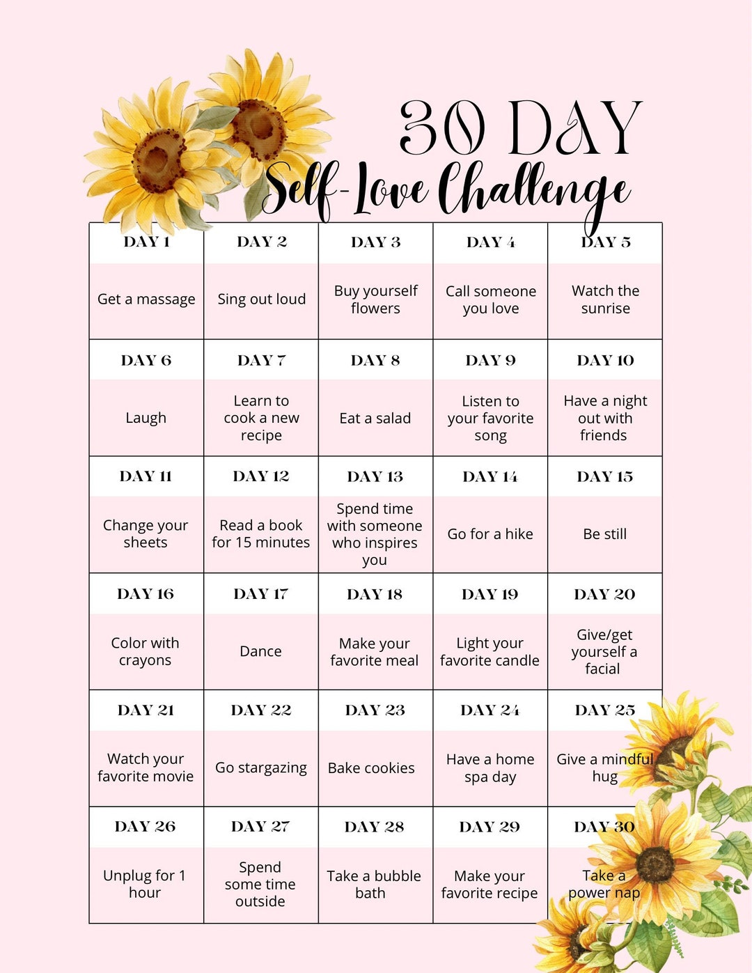 30 Day Self-love Challenge - Etsy
