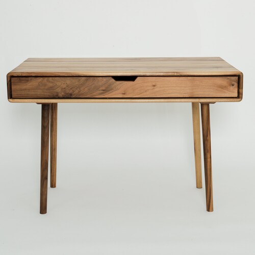 Mid Century Modern Desk Solid Wood Writing Desk With Storage - Etsy