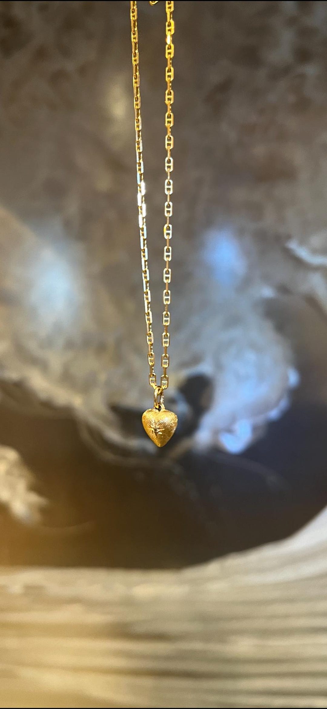 Vintage 14K Solid Yellow Gold Heart W/diamond Pendant on 20 Inch Chain ...