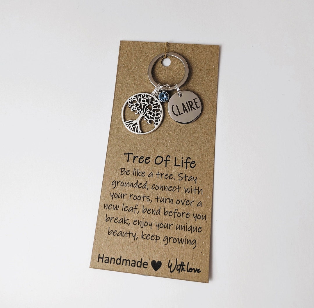 Personalised Tree of Life Keyring, Custom Keychain, Initial Charm ...