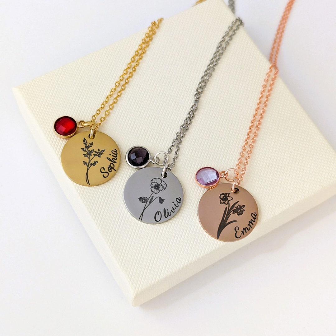 Birth Flower Swarovski Birthstone Necklace, Births Stone Necklaces ...