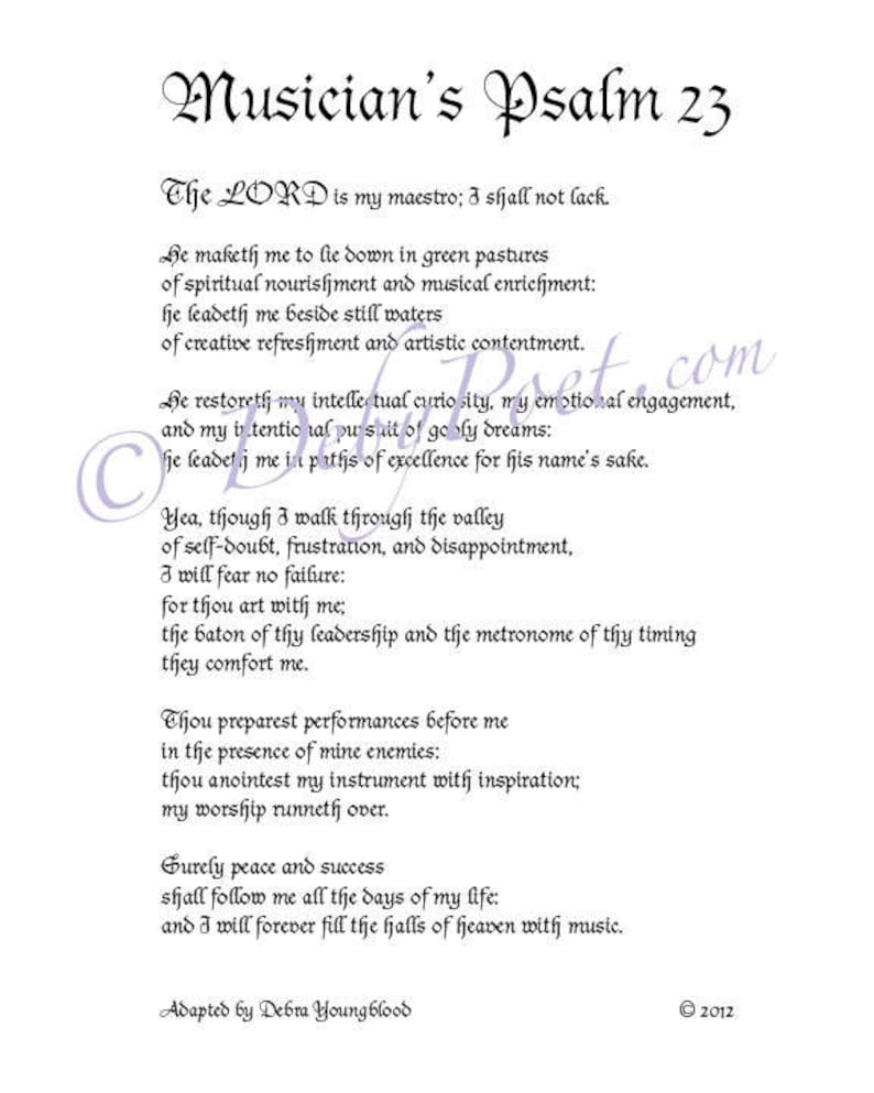 Musician's Psalm 23 - Original Poetry Wall Art - Christian Home ...
