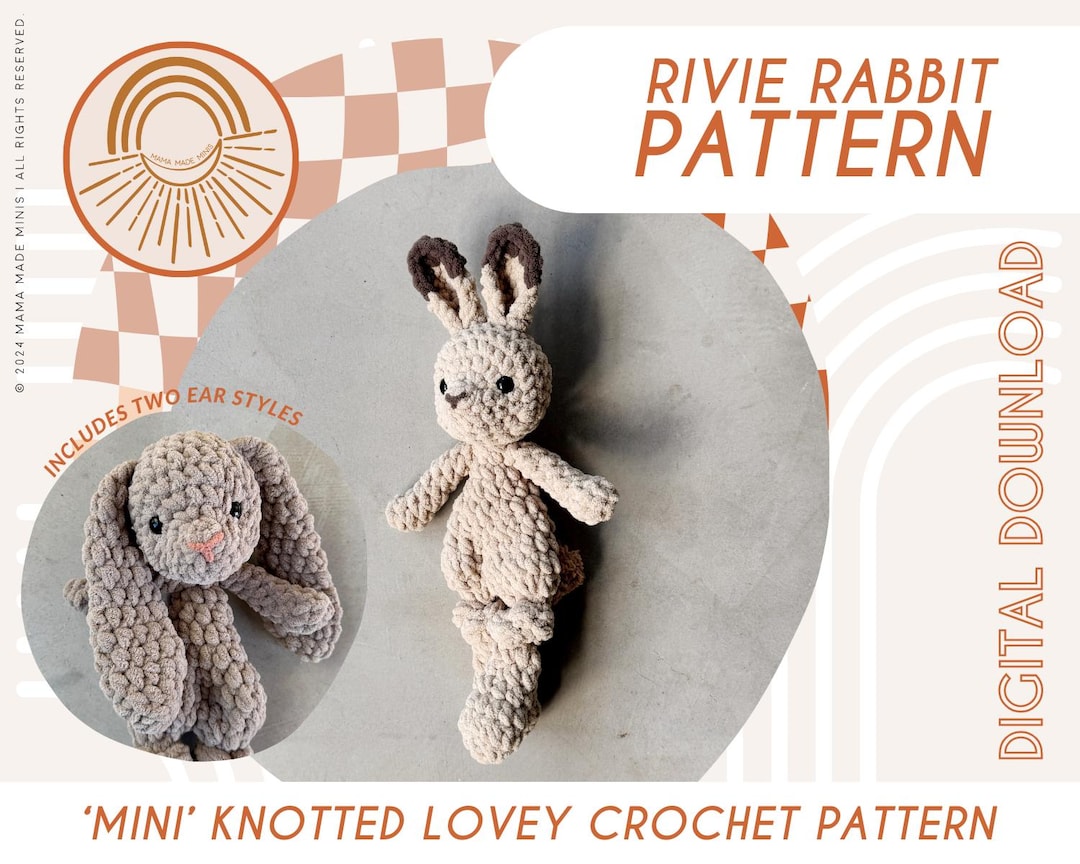 MINI Rivie Rabbit Knotted Lovey — Crochet Bunny Rabbit PATTERN - Etsy