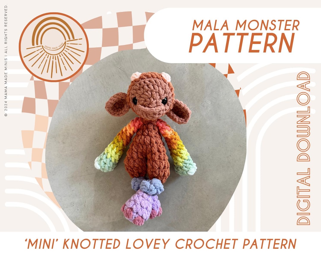 MINI Mala Monster Knotted Lovey — Crochet Monster PATTERN - Etsy