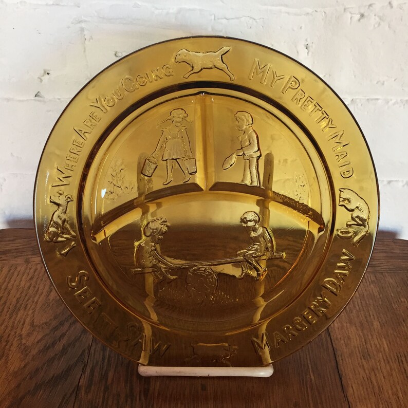 Indiana Glass Amber Nursery Rhyme Divided Plate Where Are - Etsy