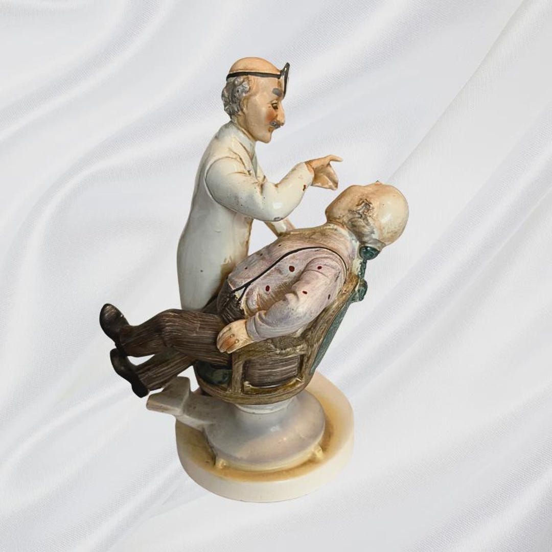 Funny Dentist Figurine, Ceramic Dental Statue, Patient in Chair, Dental ...