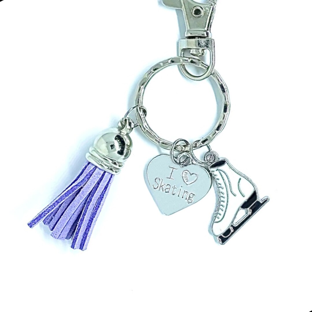 Keychain for Ice Skater, Ice Skating Keyring, Initial Key Chain, Tassel ...