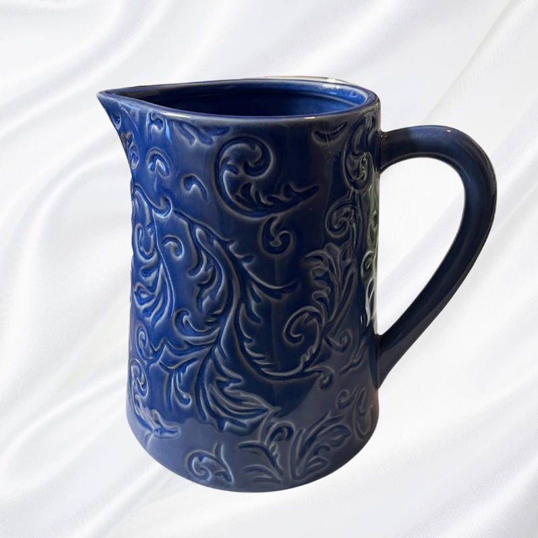 Vintage Teleflora Blue Ceramic Pitcher, Small Blue Planter, French ...