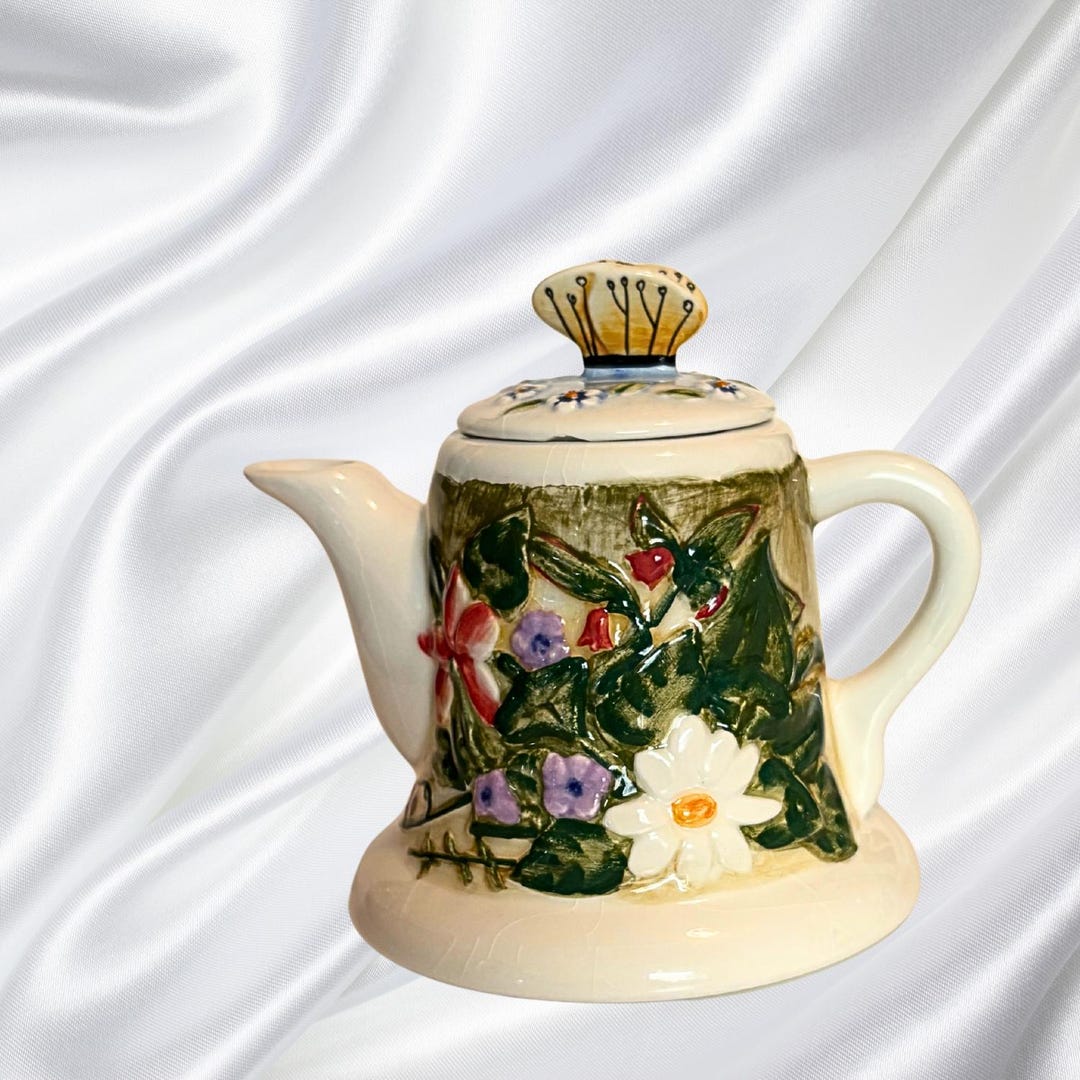 Hand-painted Ceramic Floral Teapot With Lid – Vintage Decorative ...