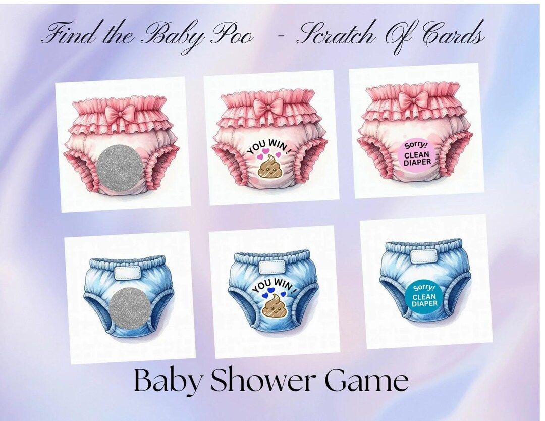 Baby Shower Games, Scratch off Cards, Find the Poo Scratch off Game ...