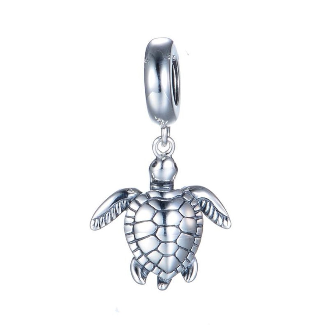 Silver Green Turtle Charm, Anatomically Correct Turtle Pendant, Fits ...