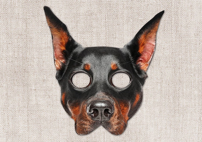 Doberman Printable Mask, Dog, Photo-real Dog Mask, Halloween Mask ...