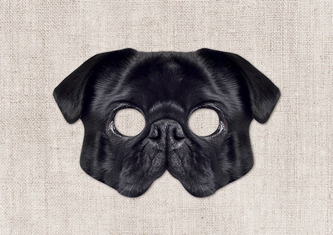 Black Pug Printable Mask, Dog, Pug, Photo-real Dog Mask, Halloween Mask ...