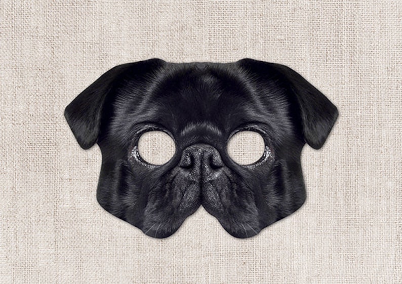 Black Pug Printable Mask, Dog, Pug, Photo-real Dog Mask, Halloween Mask ...