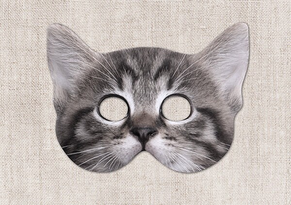 Domestic Gray Taby Cat Printable Mask, Cat Mask, Printable Halloween ...