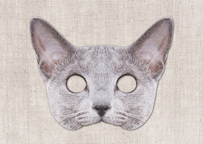 Russian Blue Cat Printable Mask, Cat, Photo-real Cat Mask, Printable ...