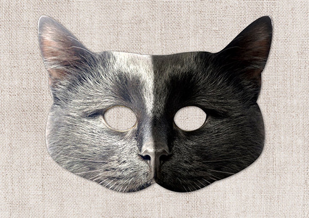 Two Face Cat Printable Mask, Cat, Photo-real Cat Mask, Printable ...