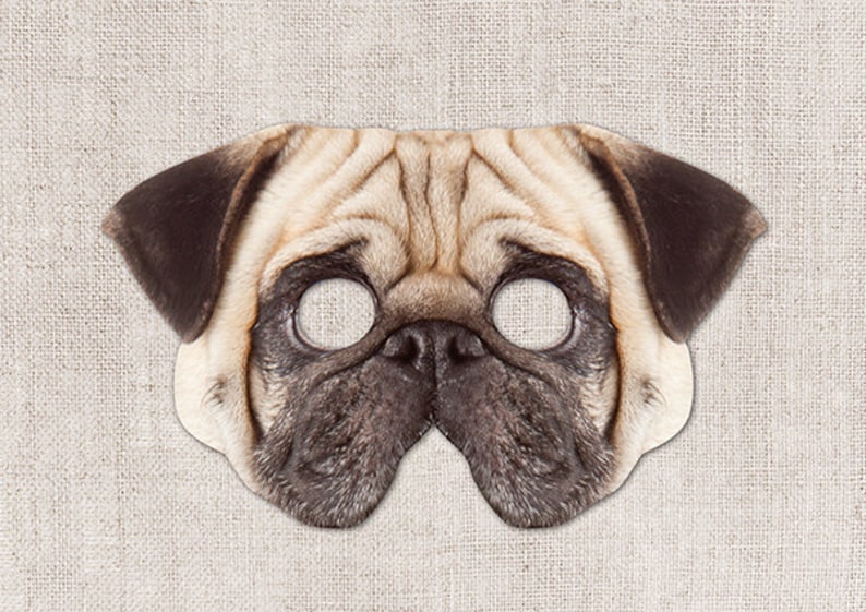Pug Printable Mask, Dog, Pug, Photo-real Dog Mask, Halloween Mask ...