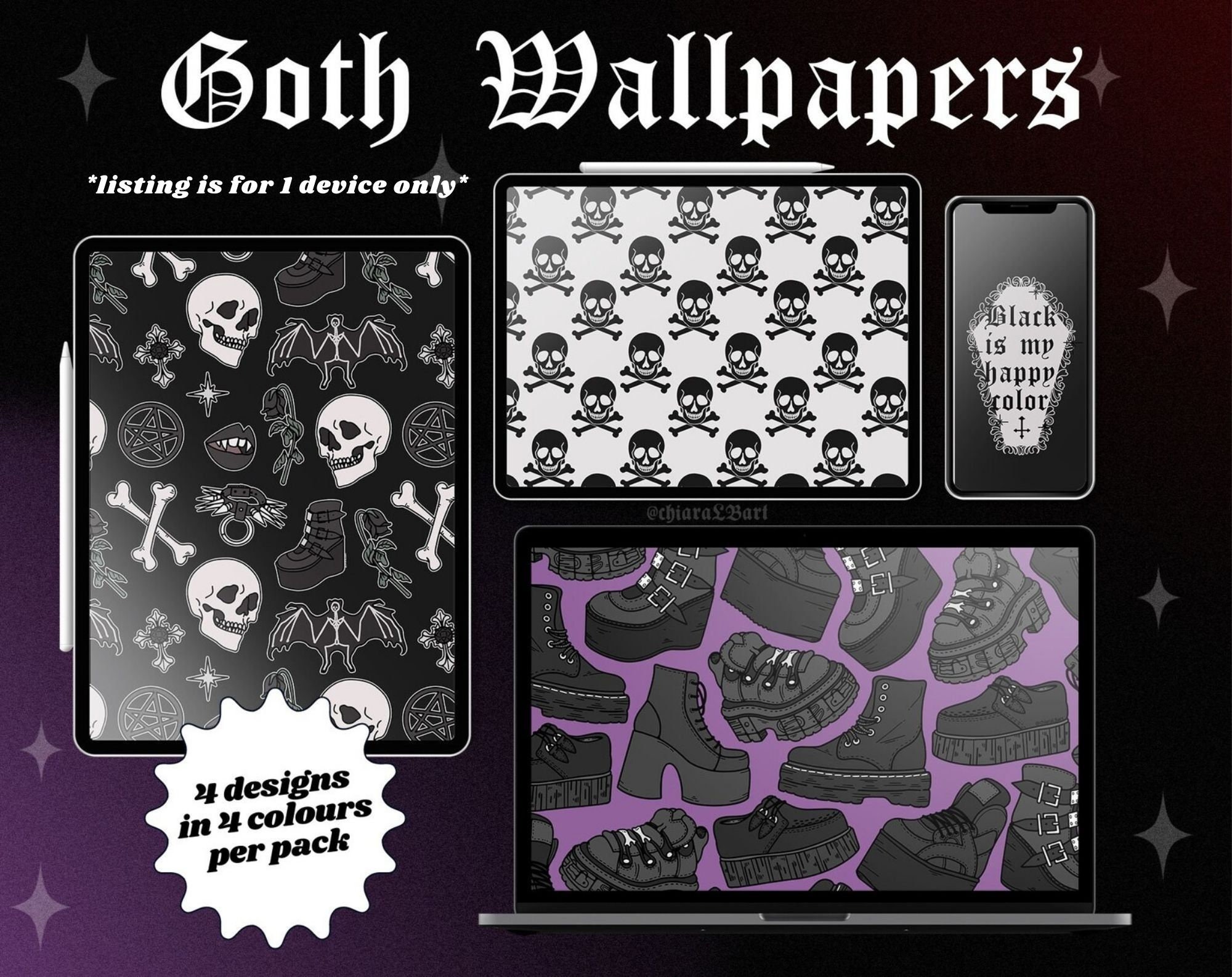 Goth DIGITAL Wallpapers Pack for 1 Device Only: Phone Desktop - Etsy