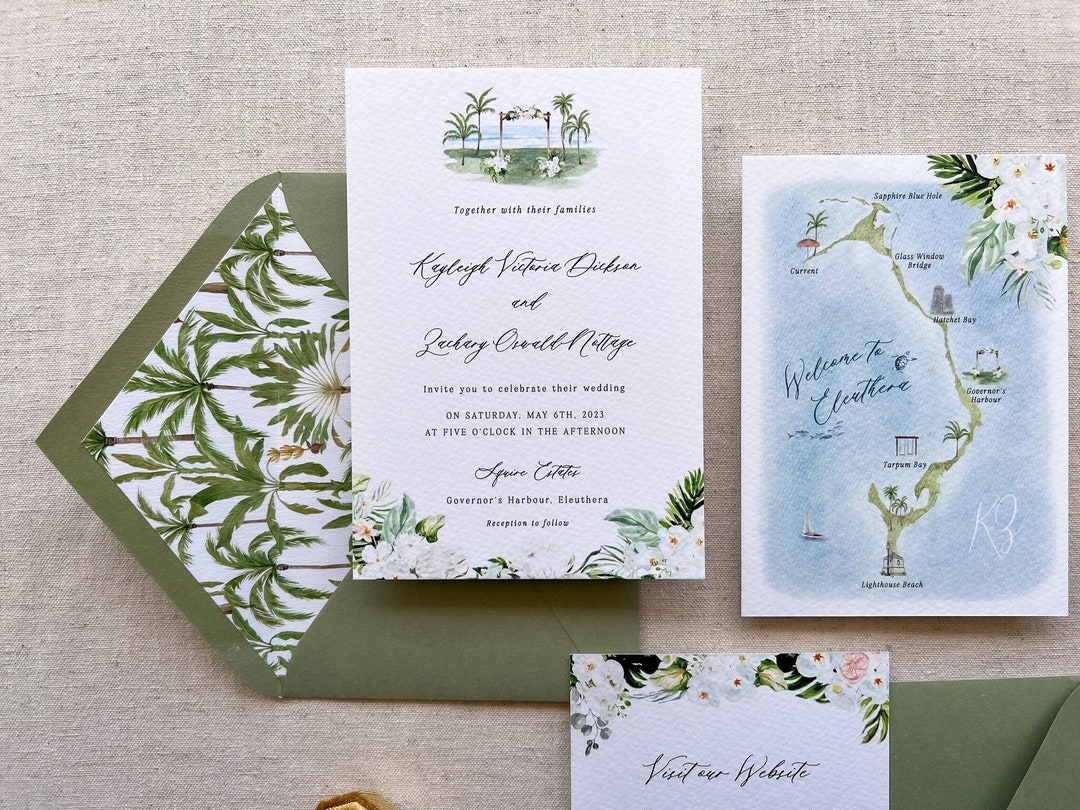 Tropical Wedding Invitation With Custom Wedding Map Perfect for a ...