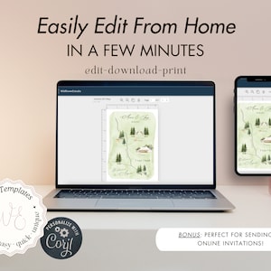 Wedding Map Invitation Template, Fully Editable DIY Wedding Map Creator ...
