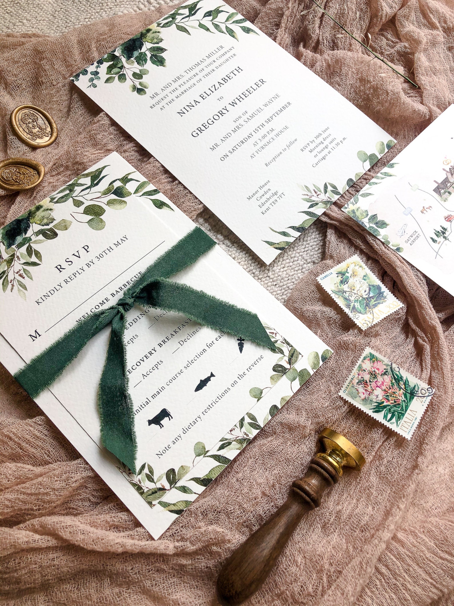 Greenery Wedding Invitation Set Wedding Map Invitation Suite | Etsy