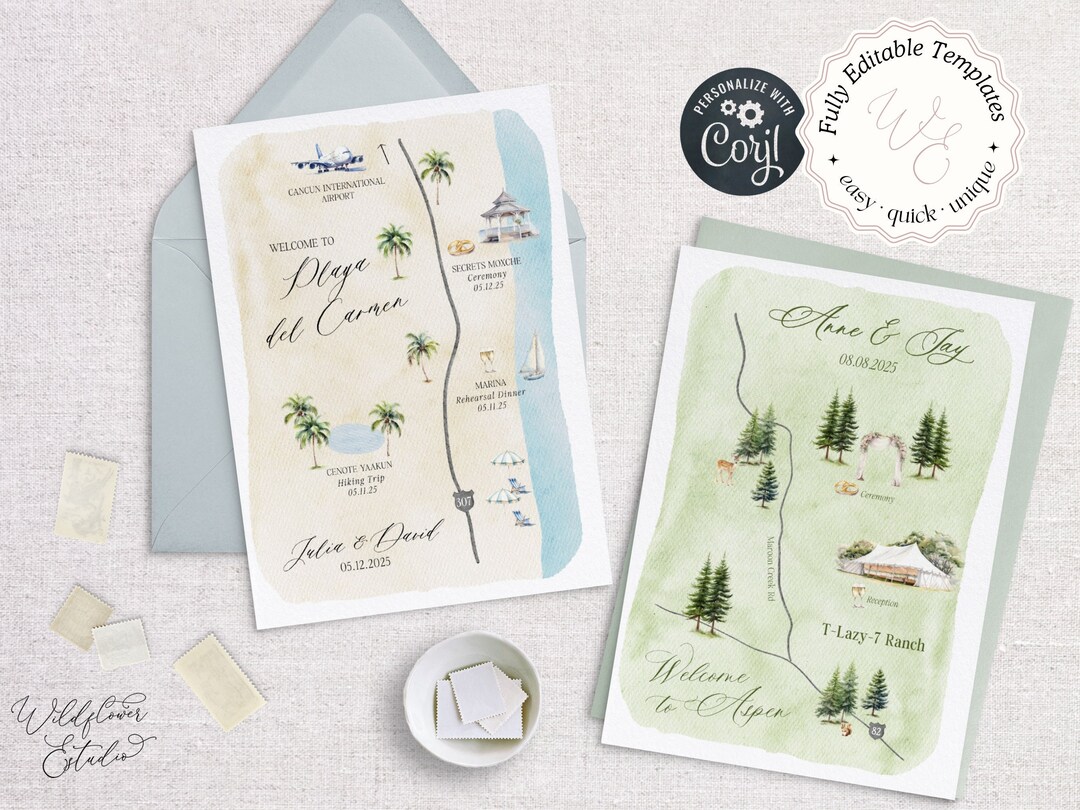 Wedding Map Invitation Template, Fully Editable DIY Wedding Map Creator ...