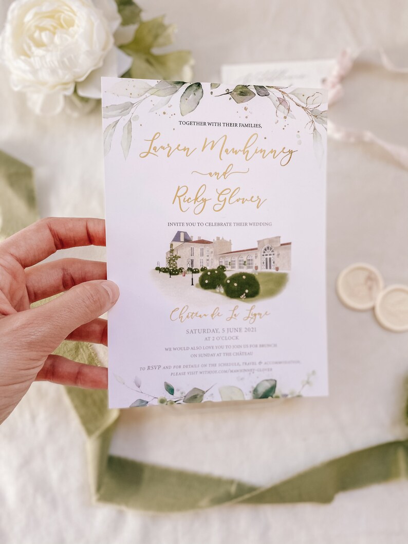Custom Venue Wedding Invitations With Illustrated Watercolor Map, Hand ...