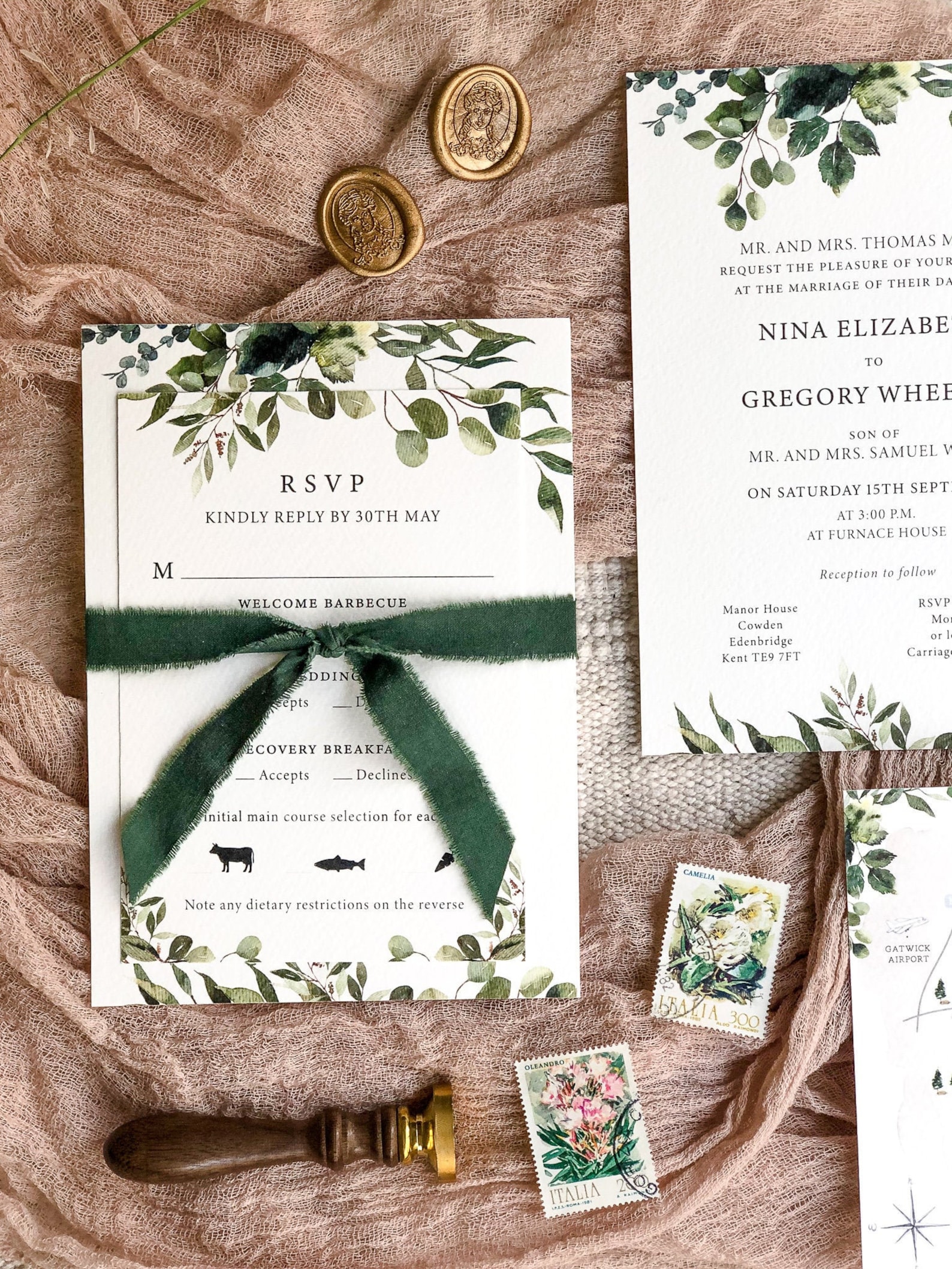 Greenery Wedding Invitation Set Wedding Map Invitation Suite | Etsy