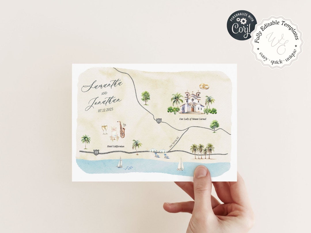 Wedding Invitation Template Fully Editable DIY Wedding Map Invitation ...