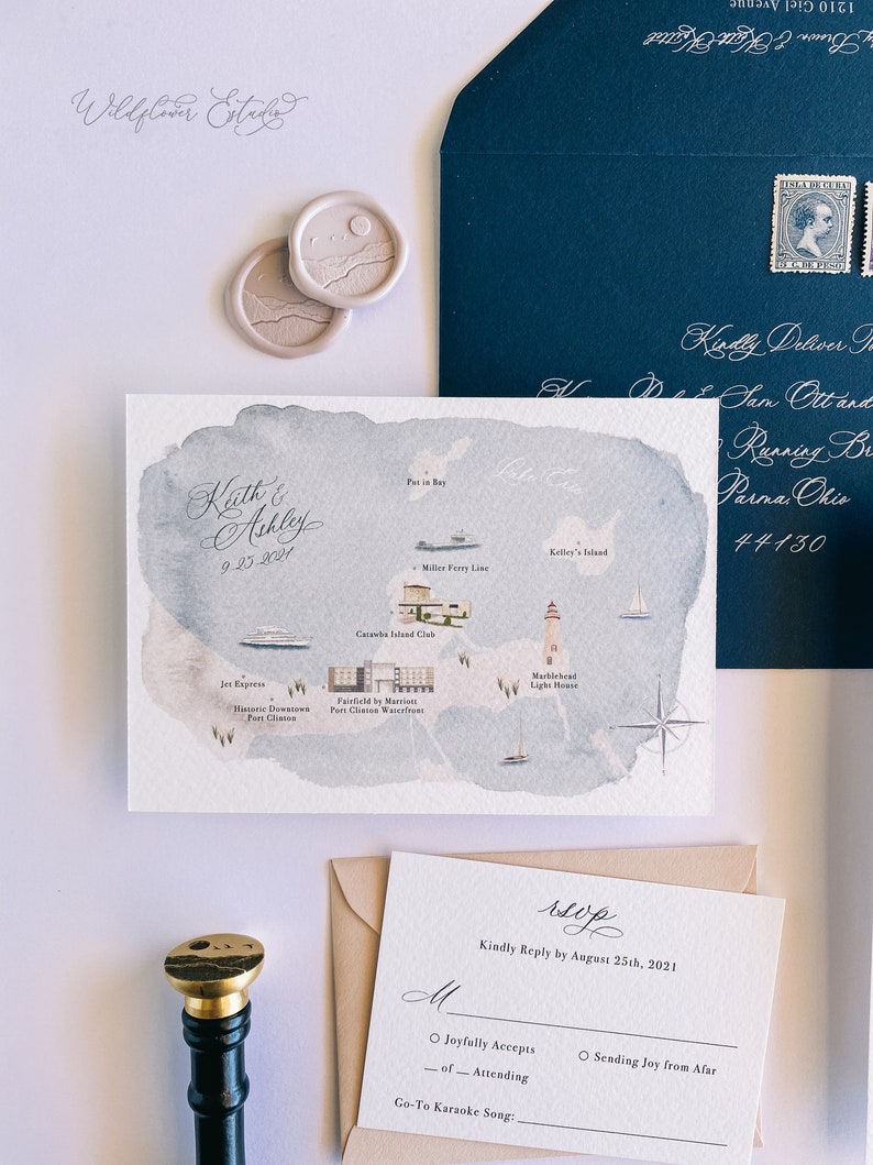 Custom Wedding Map Invitation, Watercolor Wedding Map Illustration ...