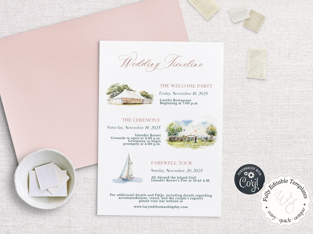 Wedding Weekend Itinerary Template, Fully Editable DIY Wedding Timeline ...