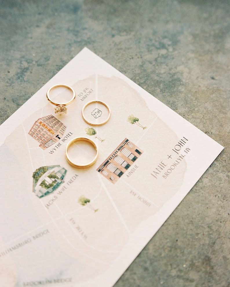 Custom Wedding Map Invitation, Watercolor Wedding Map Illustration ...