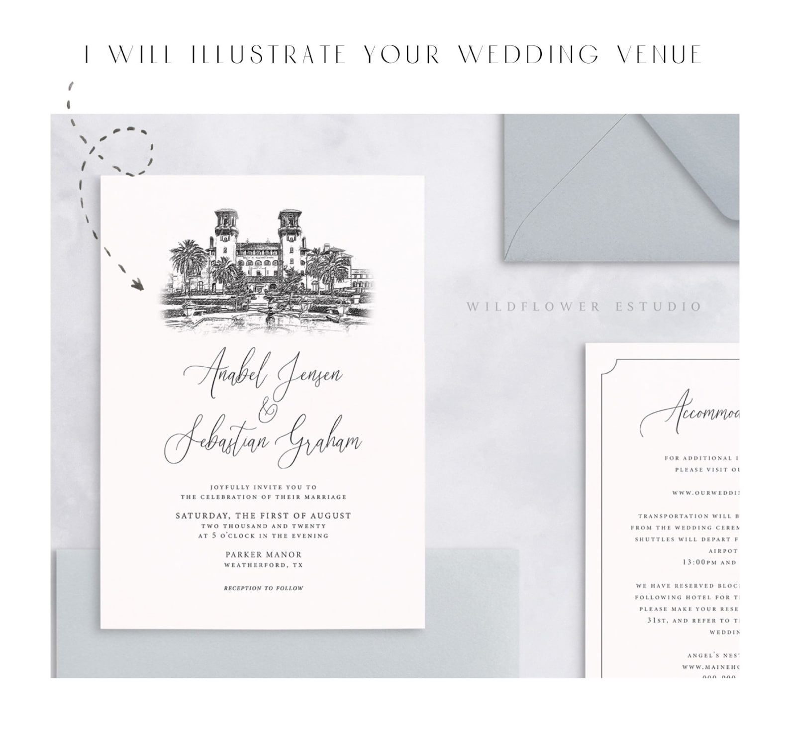 Wedding Invitation Venue Wedding Venue Illustration Wedding - Etsy