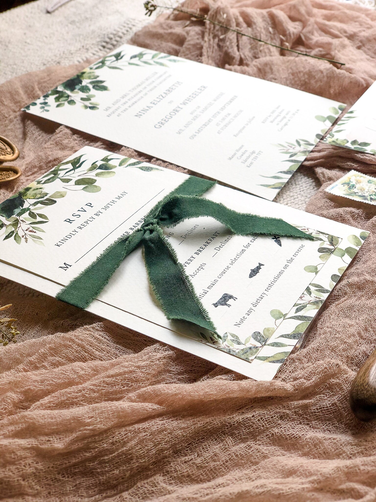 Greenery Wedding Invitation Set Wedding Map Invitation Suite | Etsy