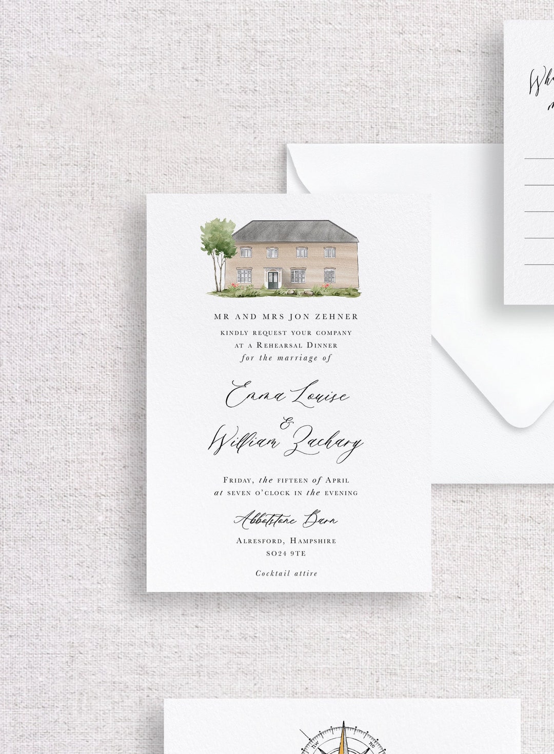 Custom Venue Wedding Invitations With Illustrated Watercolor Map, Hand ...