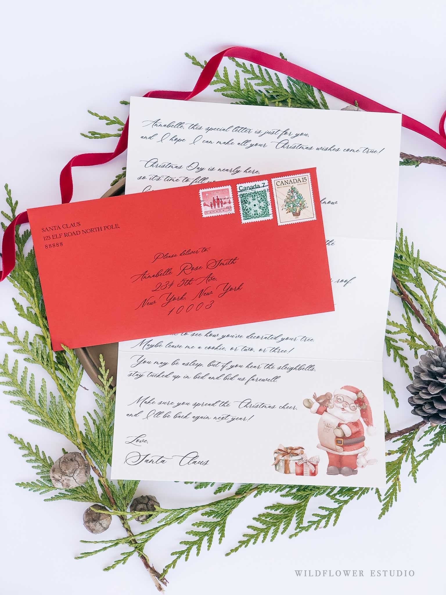 Personalised Christmas Letter From Santa With Vintage Stamps and Velvet ...