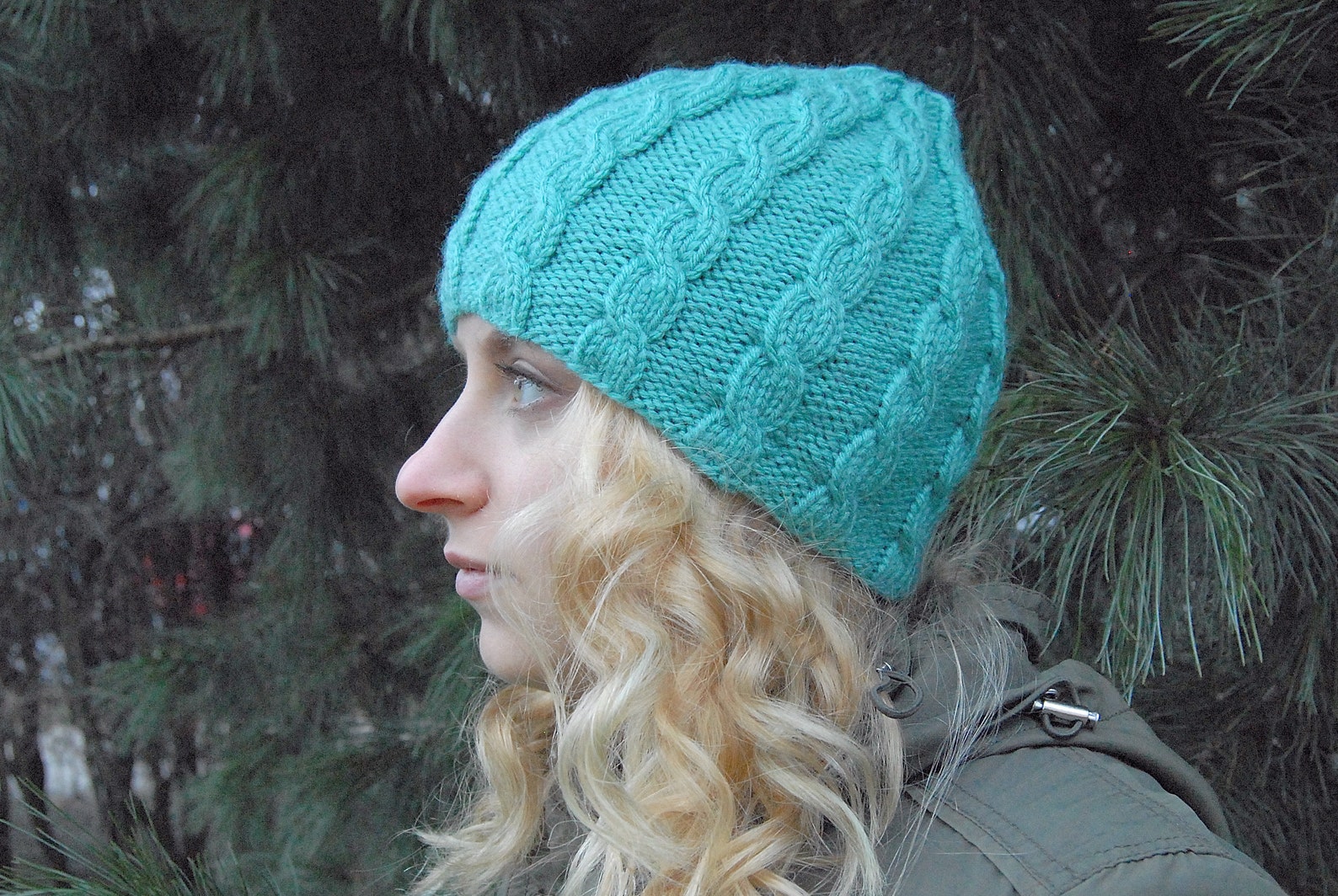 Green Wool Premium Acrylic Mix Winter Cable Hat Chunky Beanie Women Men ...