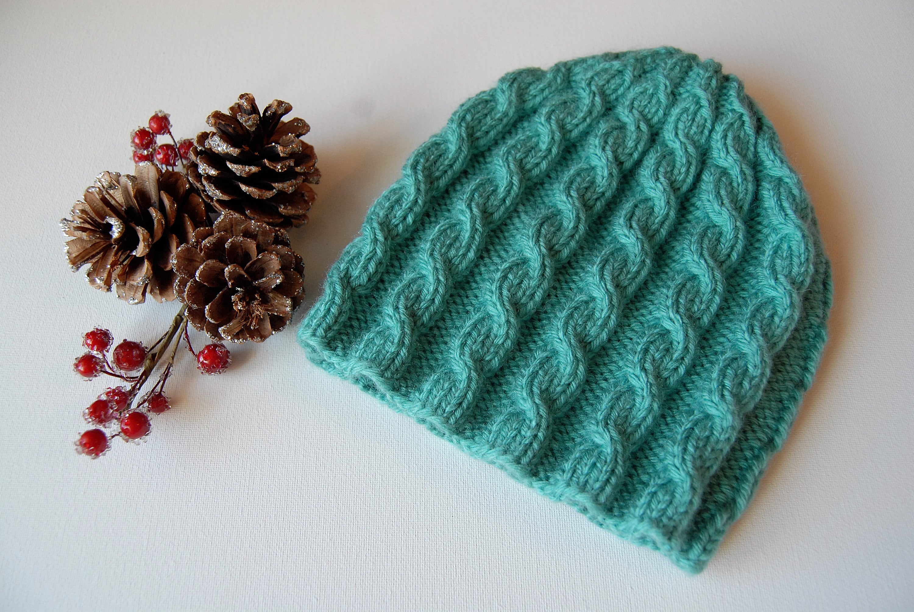 Green Wool Premium Acrylic Mix Winter Cable Hat Chunky Beanie Women Men ...