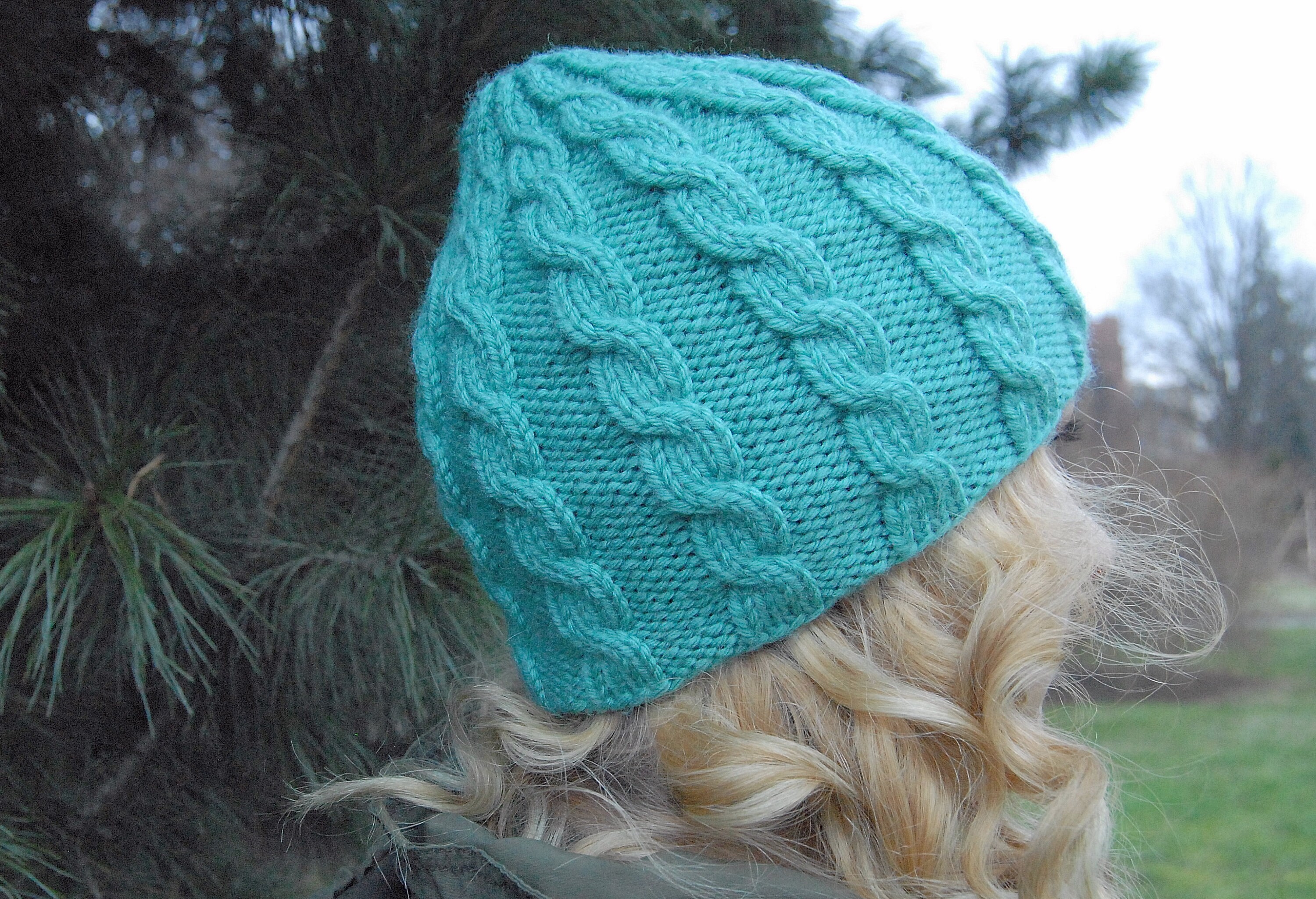 Green Wool Premium Acrylic Mix Winter Cable Hat Chunky Beanie Women Men ...