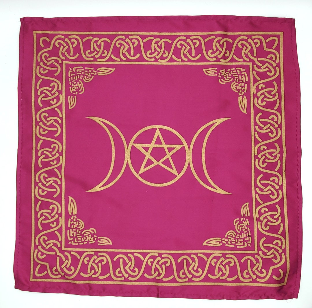 Pentagram Altar Cloth, Merlot Red With Metallic Gold Moon Phases ...