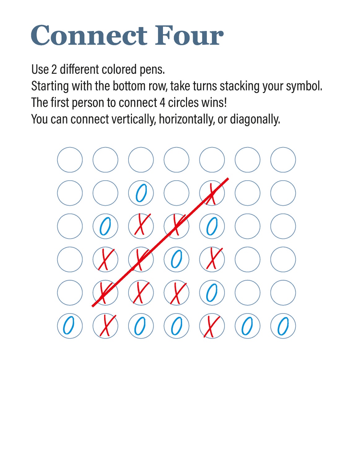 Connect Four - Classic 4 in a Row Game - Printable 2 Player Game ...